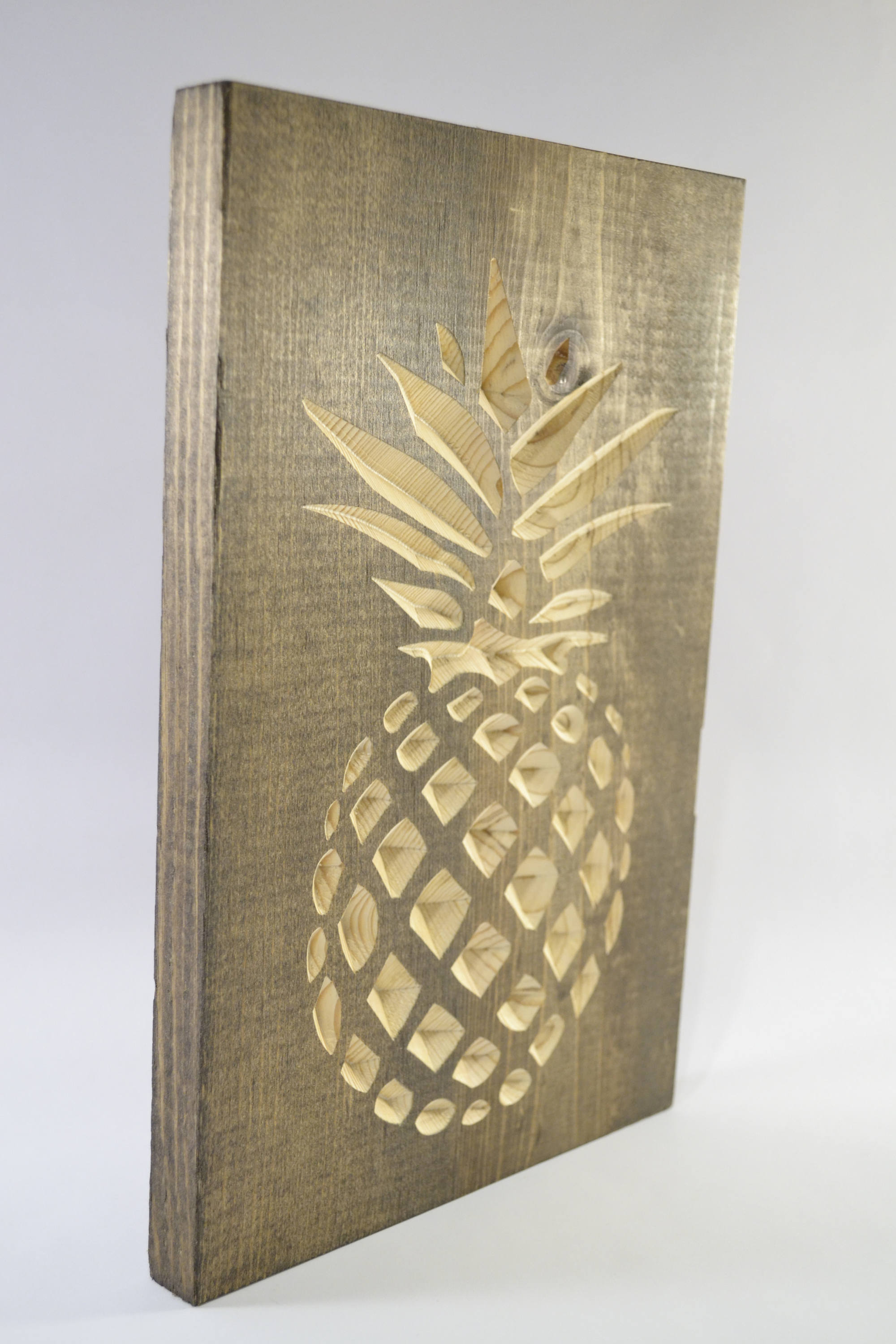 Carved Wood Pineapple • Tropical • Tiki Bar Decor • Includes Attached ...