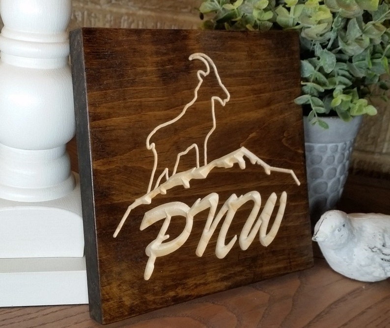 Pacific Northwest PNW With a Mountain Goat Carved Wood Sign - Etsy