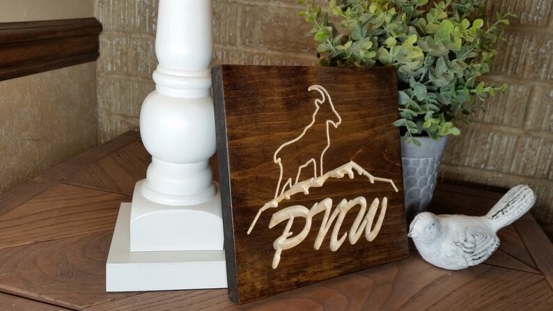 Pacific Northwest PNW With a Mountain Goat Carved Wood Sign - Etsy
