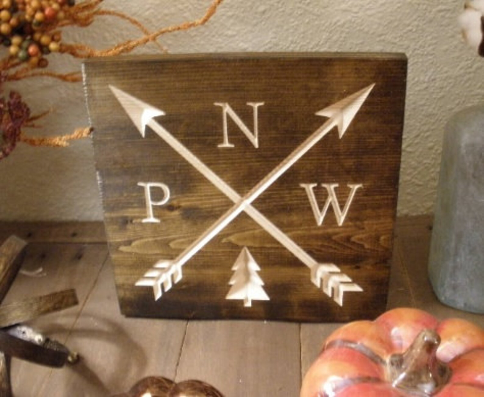 Carved PNW Crossed Arrows Pine Tree - Etsy
