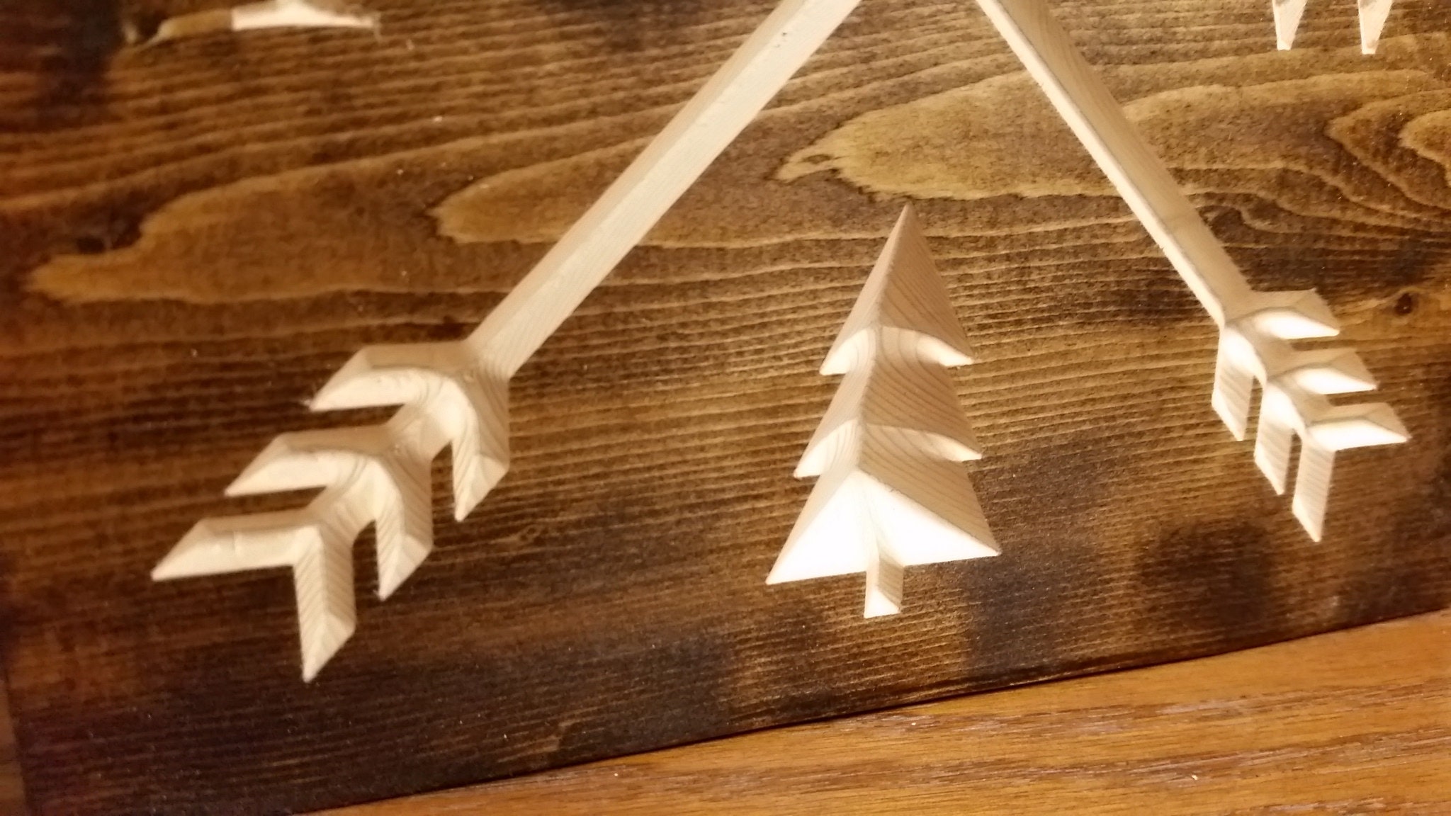Carved PNW Crossed Arrows Pine Tree | Etsy