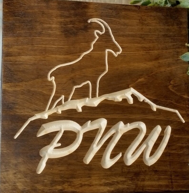 Pacific Northwest PNW With a Mountain Goat Carved Wood Sign - Etsy