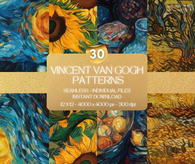 Vincent Van Gogh Seamless Patterns Sunflowers Starry Night Digital ...