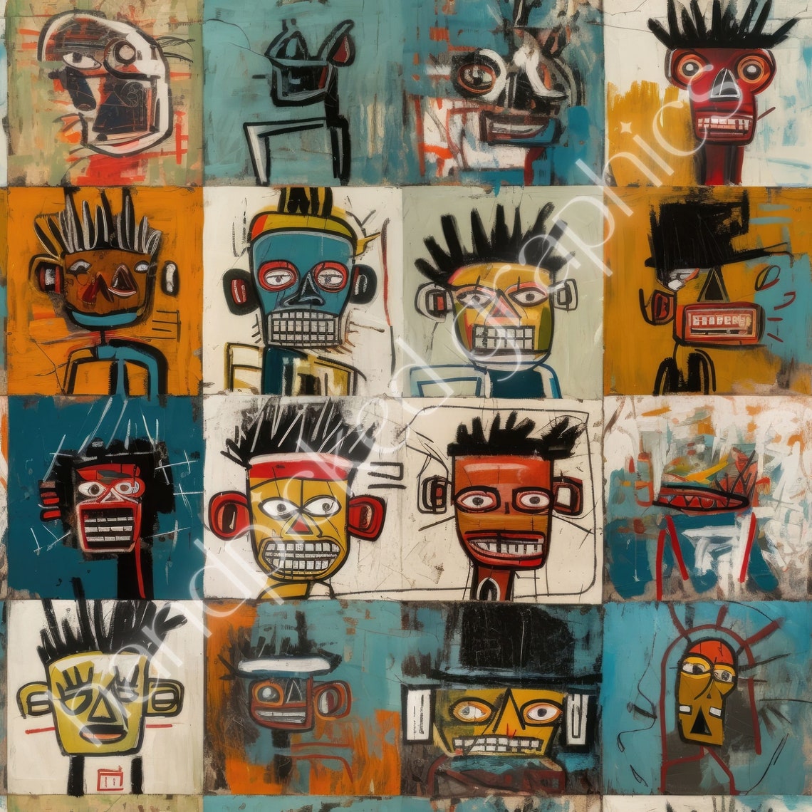 Jean-michel Basquiat Seamless Patterns Digital Paper Instant - Etsy