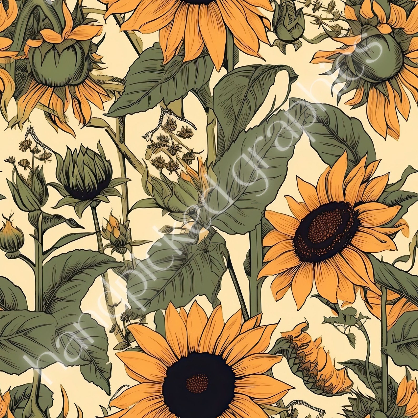 Sunflower Seamless Patterns Colorful Vintage Flowers Digital - Etsy