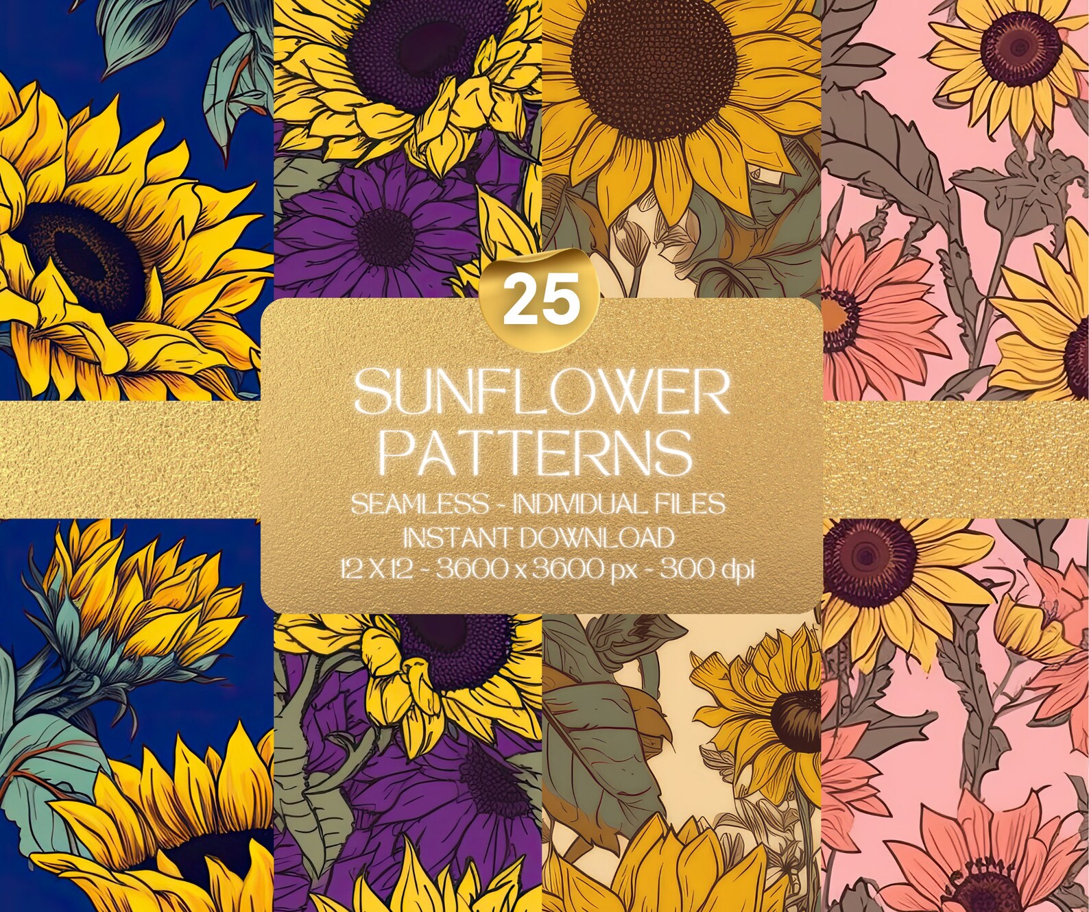 Sunflower Seamless Patterns Colorful Vintage Flowers Digital - Etsy