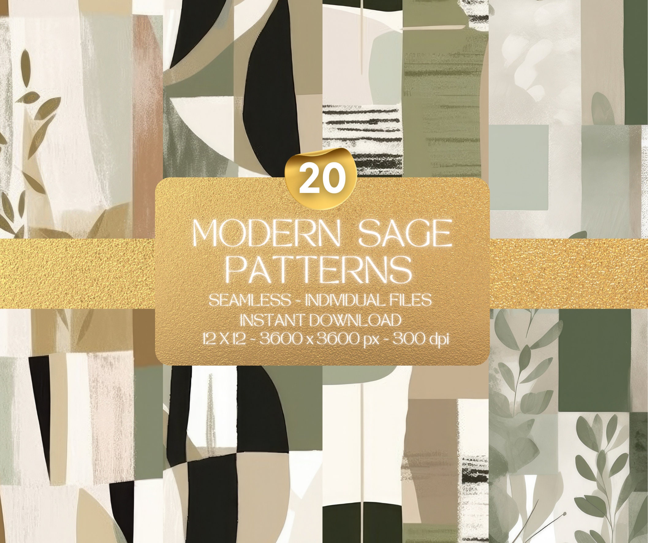 Modern Sage Green Seamless Patterns Gallery Digital Paper Instant ...