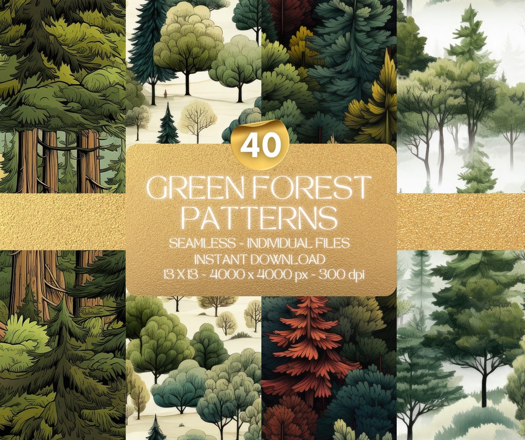 Green Forest Seamless Pattern Digital Paper Botanical Print Instant ...
