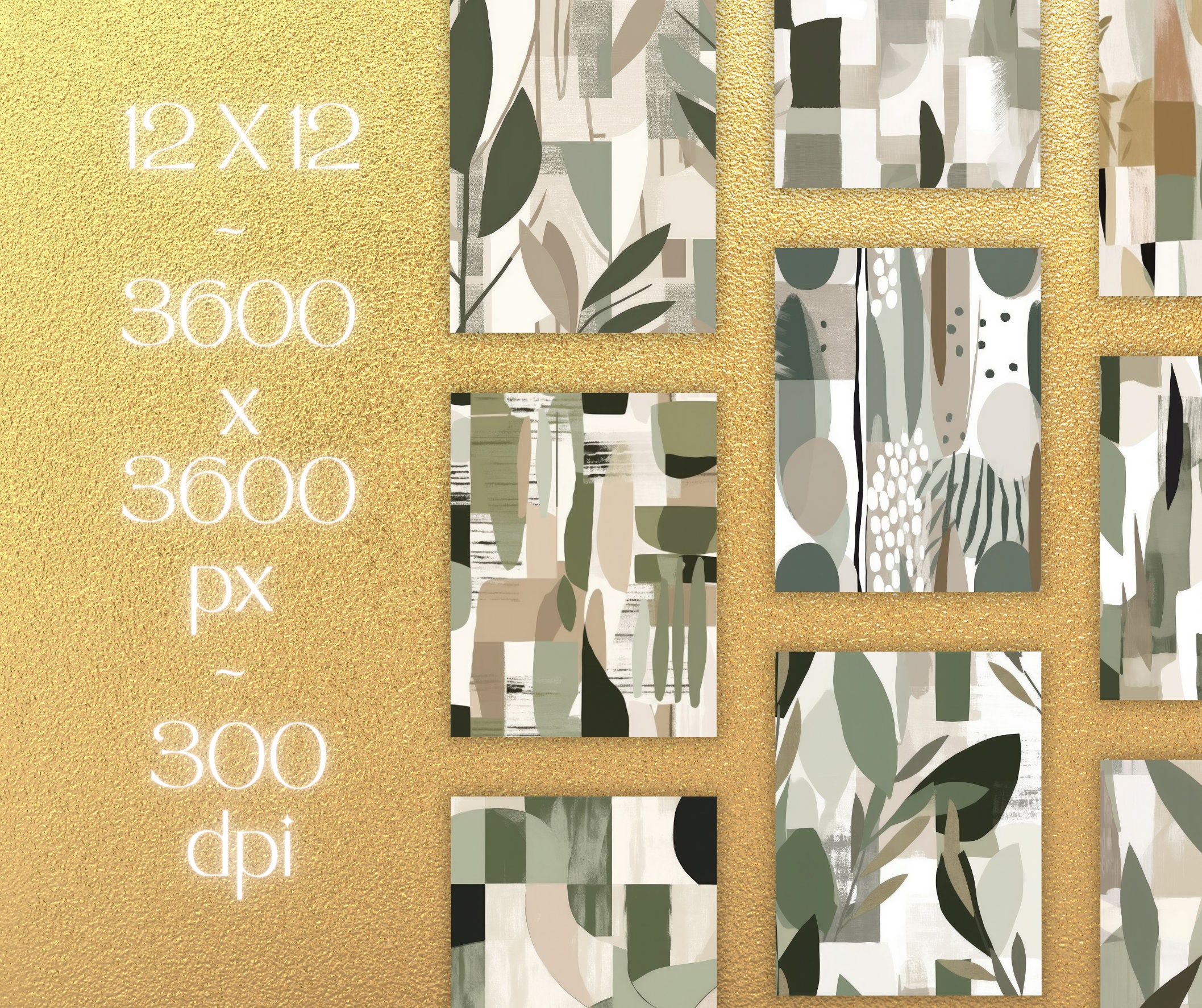Modern Sage Green Seamless Patterns Gallery Digital Paper Instant ...