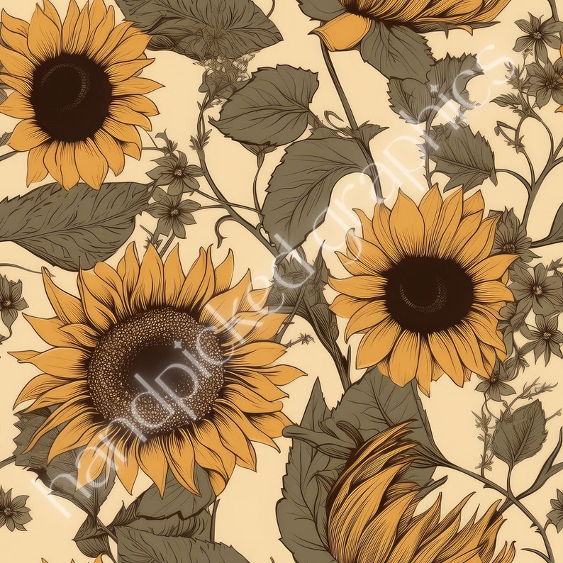 Sunflower Seamless Patterns Colorful Vintage Flowers Digital - Etsy