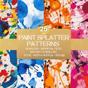 Paint Splatter Seamless Patterns Digital Paper Instant Download Printable Scrapbook Colorful ...
