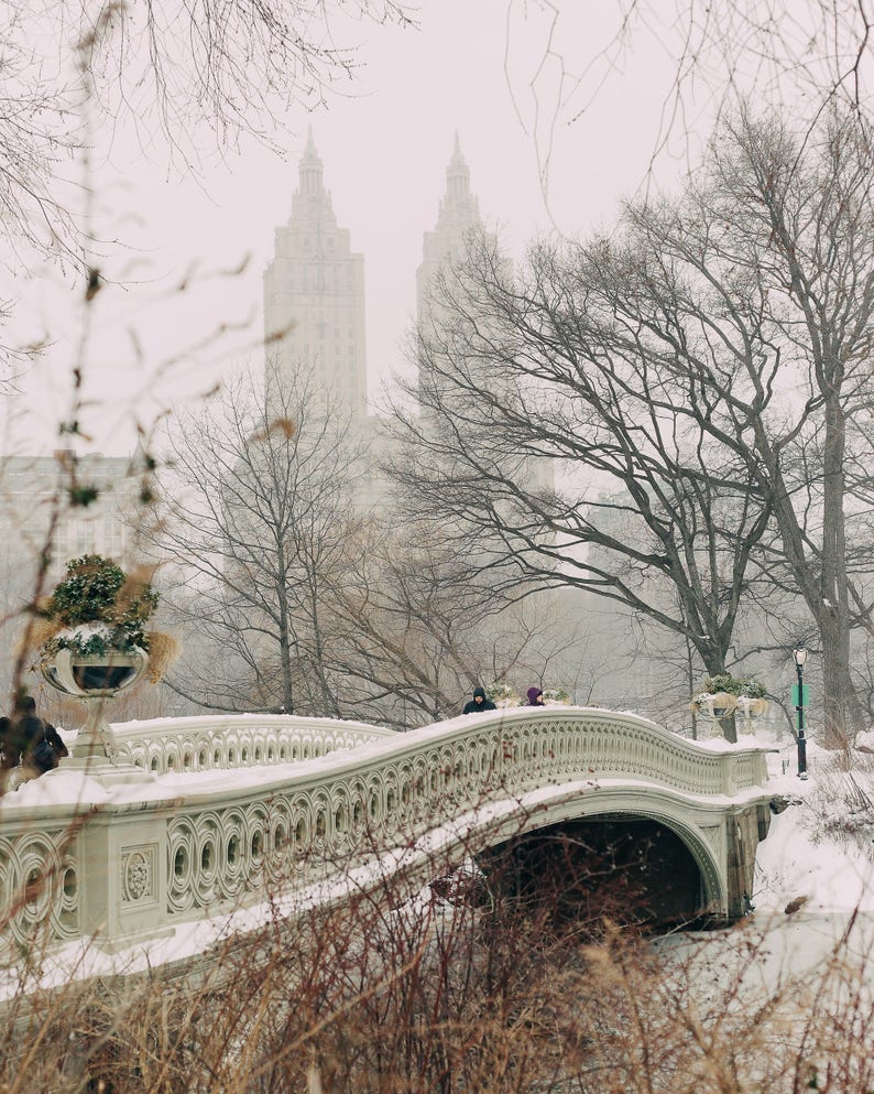 Snowfall on the Bow Bridge // Central Park, NYC Photography, New York ...