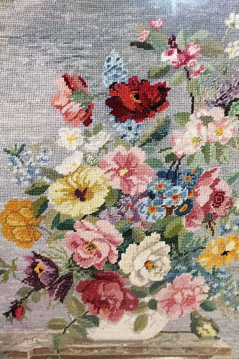 Vintage Petite Point Floral Picture/ Art & Collectables/ Fiber | Etsy