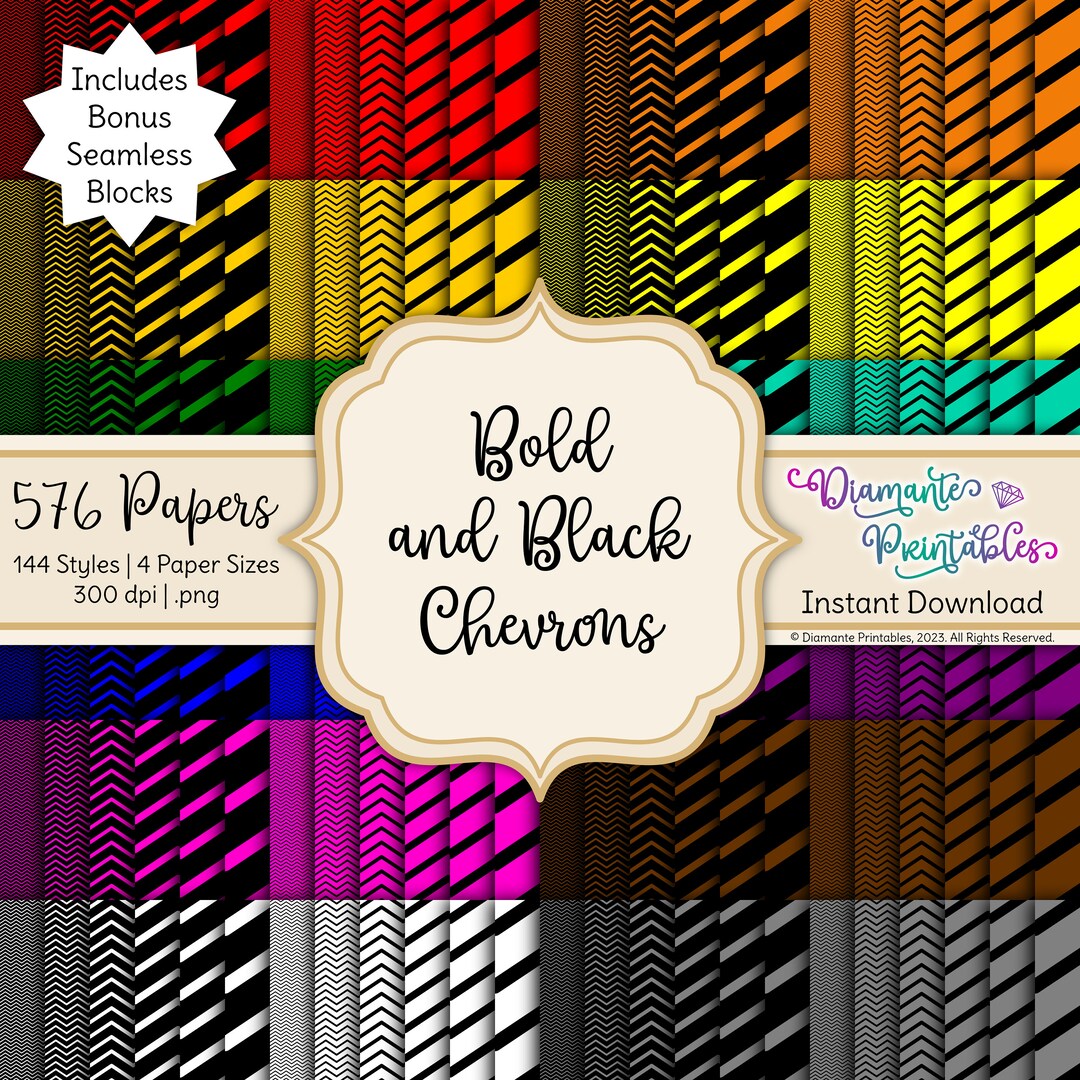 Chevrons Digital Paper Pack | Bold Colors | 12 Colors | 144 Styles | 4 ...