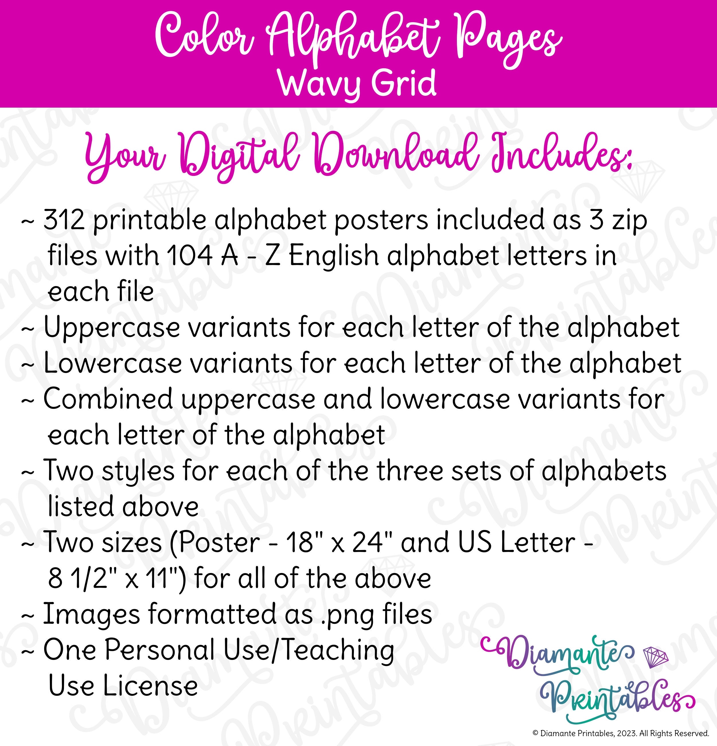 Printable Alphabet Poster Bundle Wavy Grid Bulletin Board - Etsy