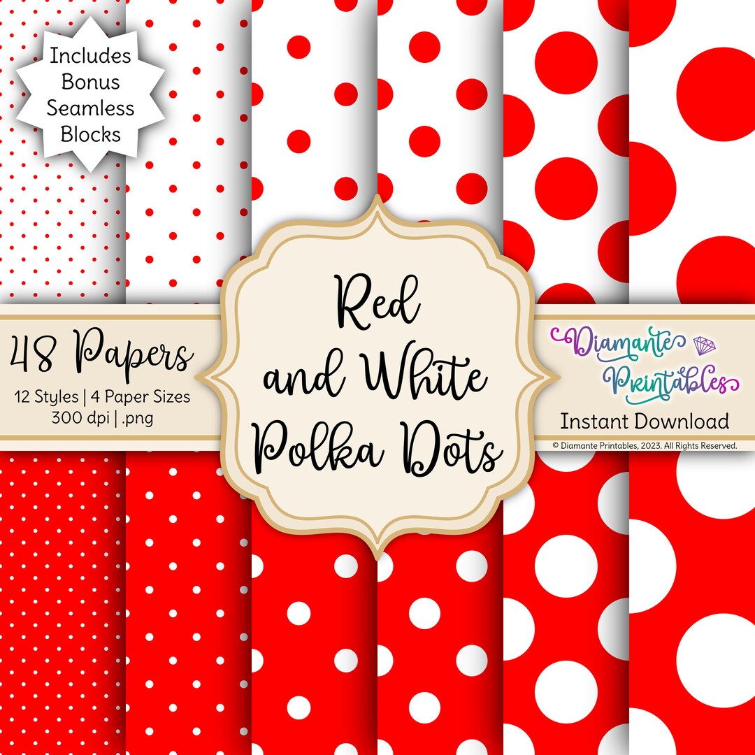 Red and White Polka Dots Digital Paper Pack | 12 Styles | 4 Sizes ...