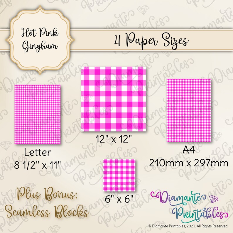 Hot Pink Gingham Digital Paper Pack | 12 Styles | 4 Sizes | Instant ...