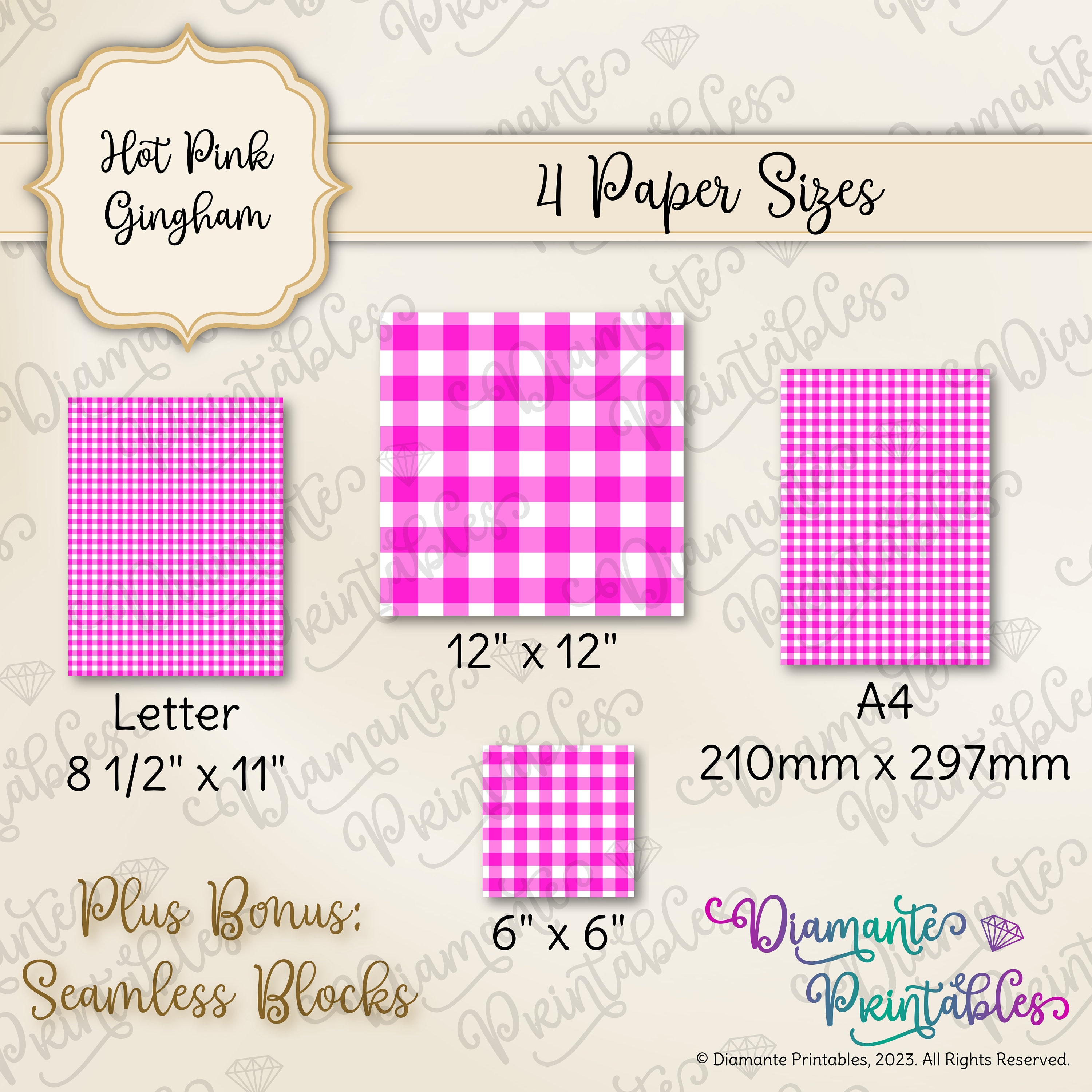 Hot Pink Gingham Digital Paper Pack | 12 Styles | 4 Sizes | Instant ...