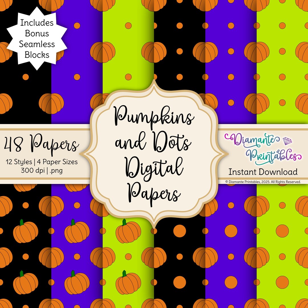 Pumpkins and Dots Digital Paper Pack | Halloween Pumpkin Scrapbook ...