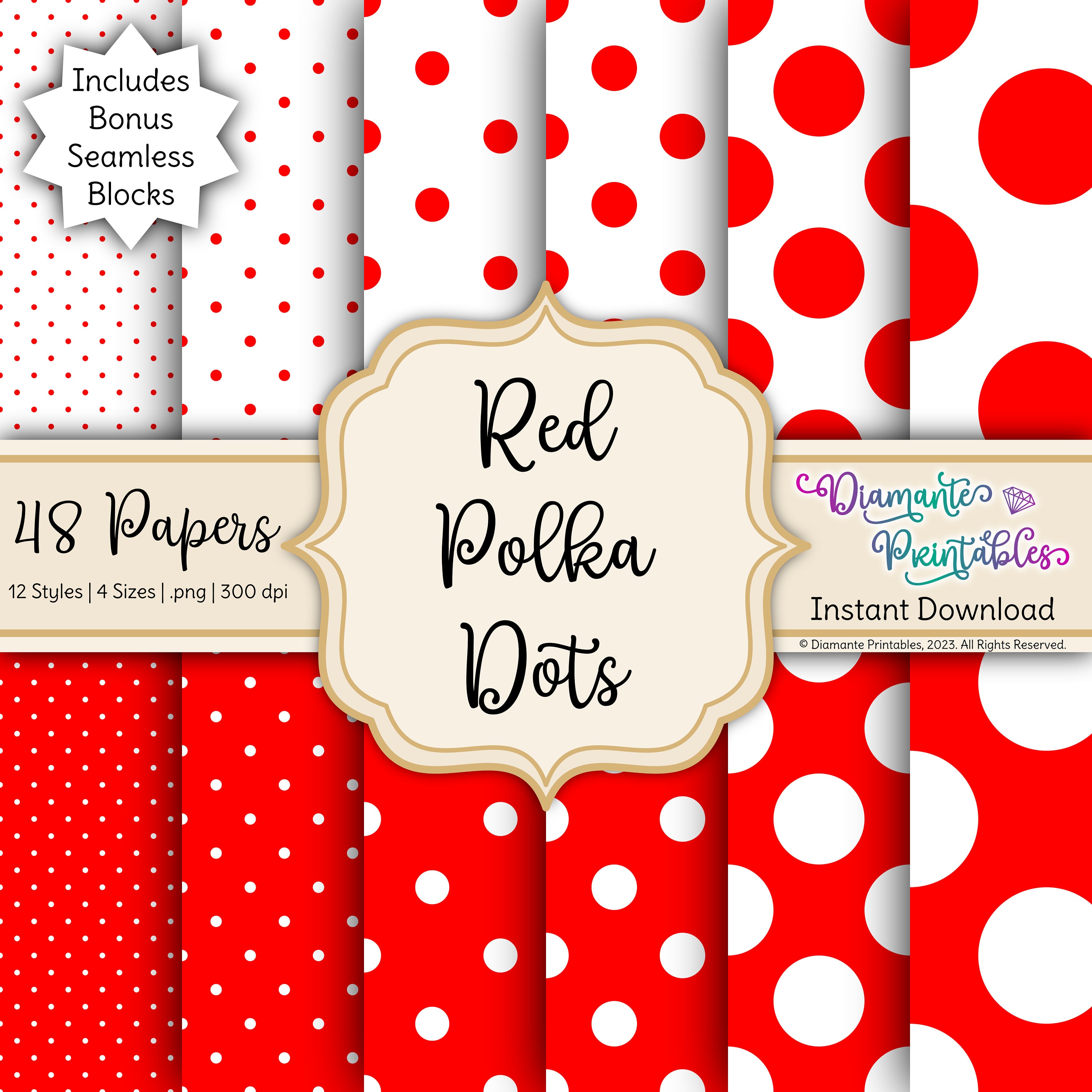 Red and White Polka Dots Digital Paper Pack 12 Styles 4 - Etsy