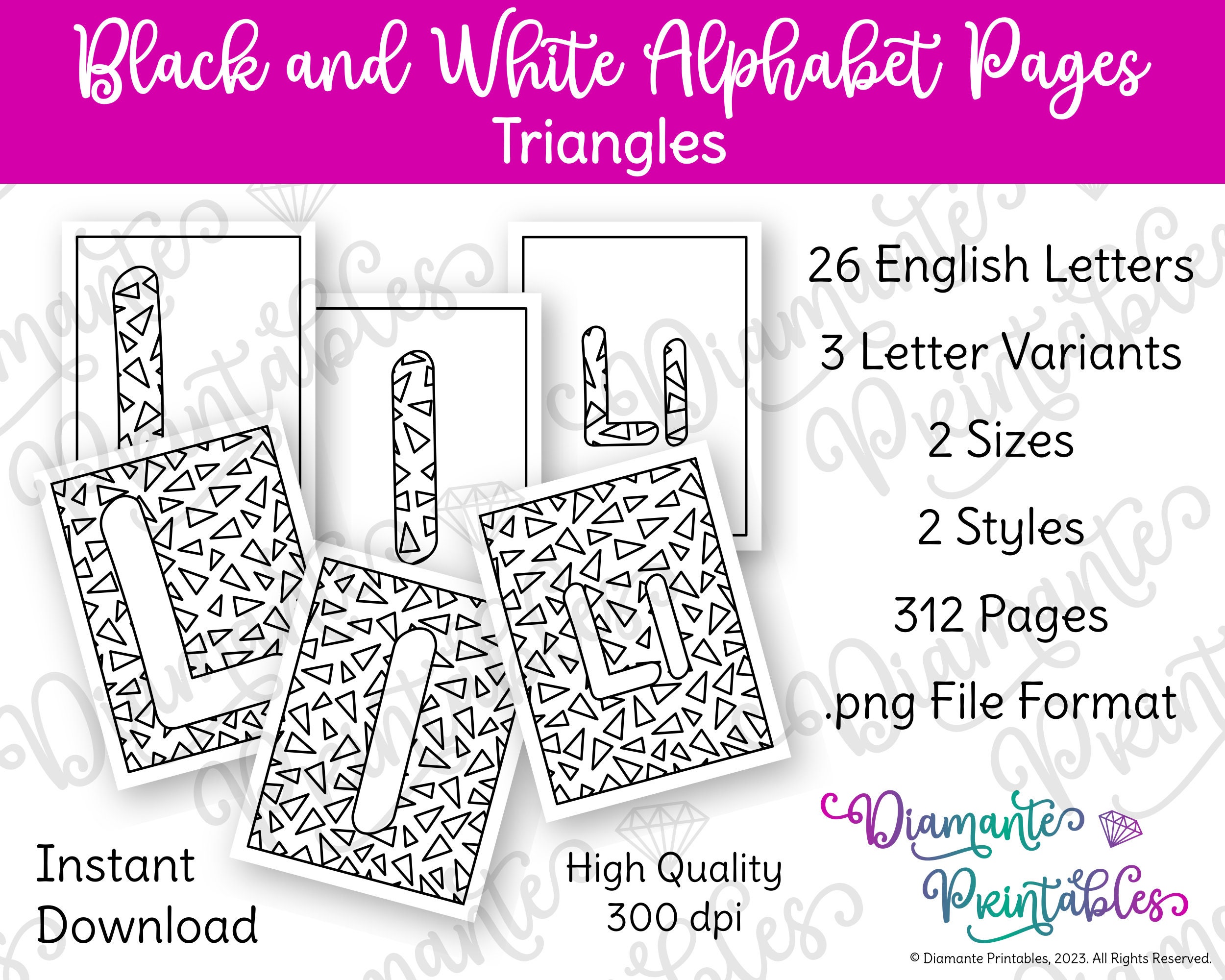 Printable Alphabet Poster Bundle Triangles Bulletin Board Letters Black ...
