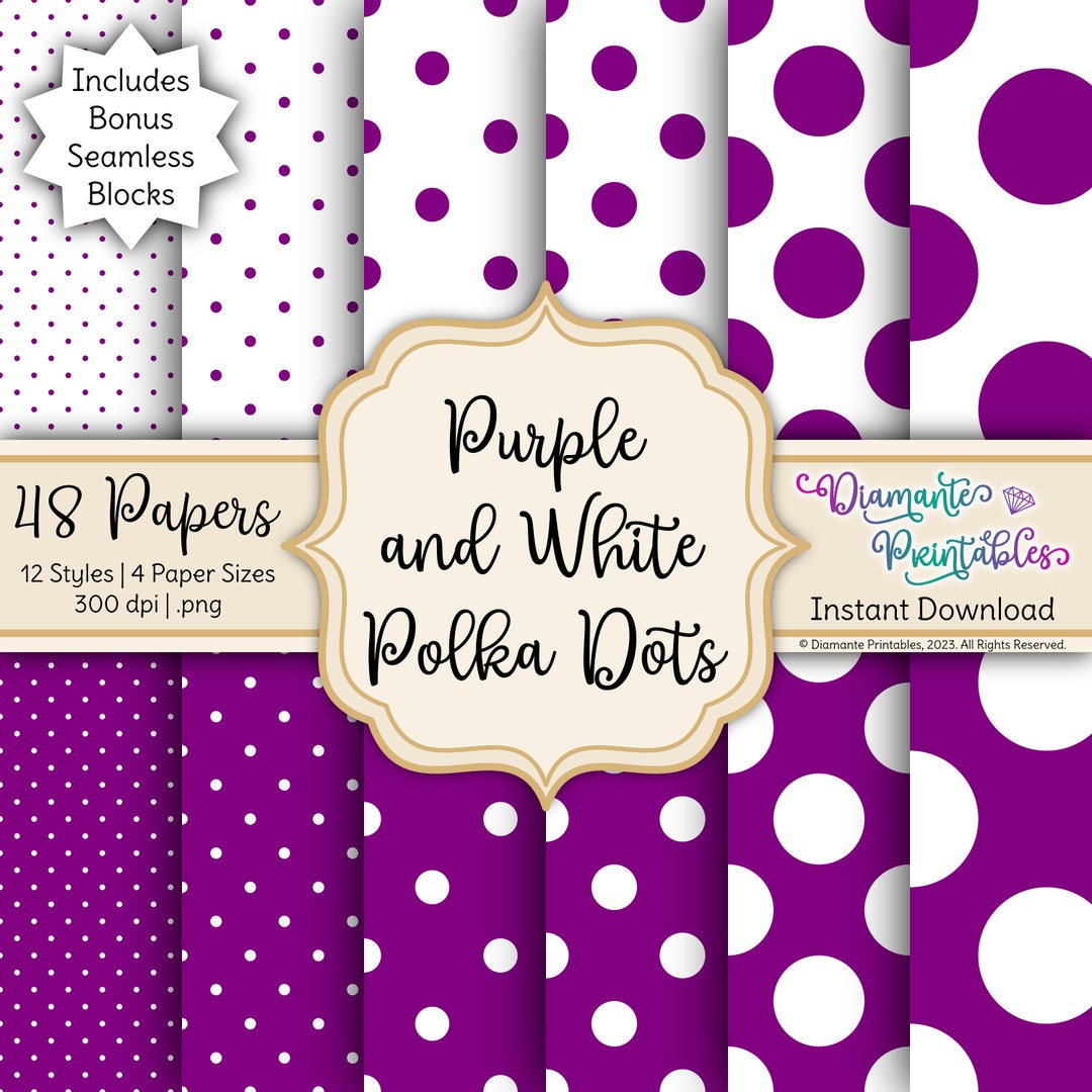 Purple and White Polka Dots Digital Paper Pack | 12 Styles | 4 Sizes ...