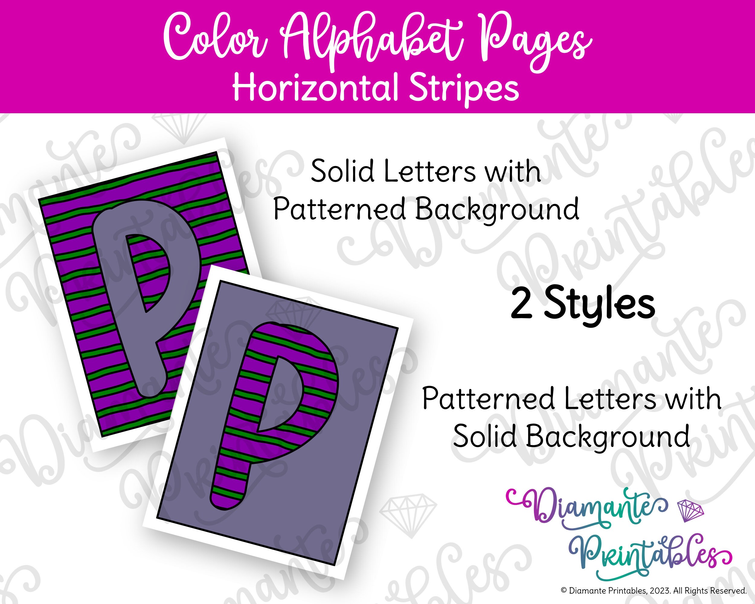 Printable Alphabet Poster Bundle Horizontal Stripes Bulletin Board ...