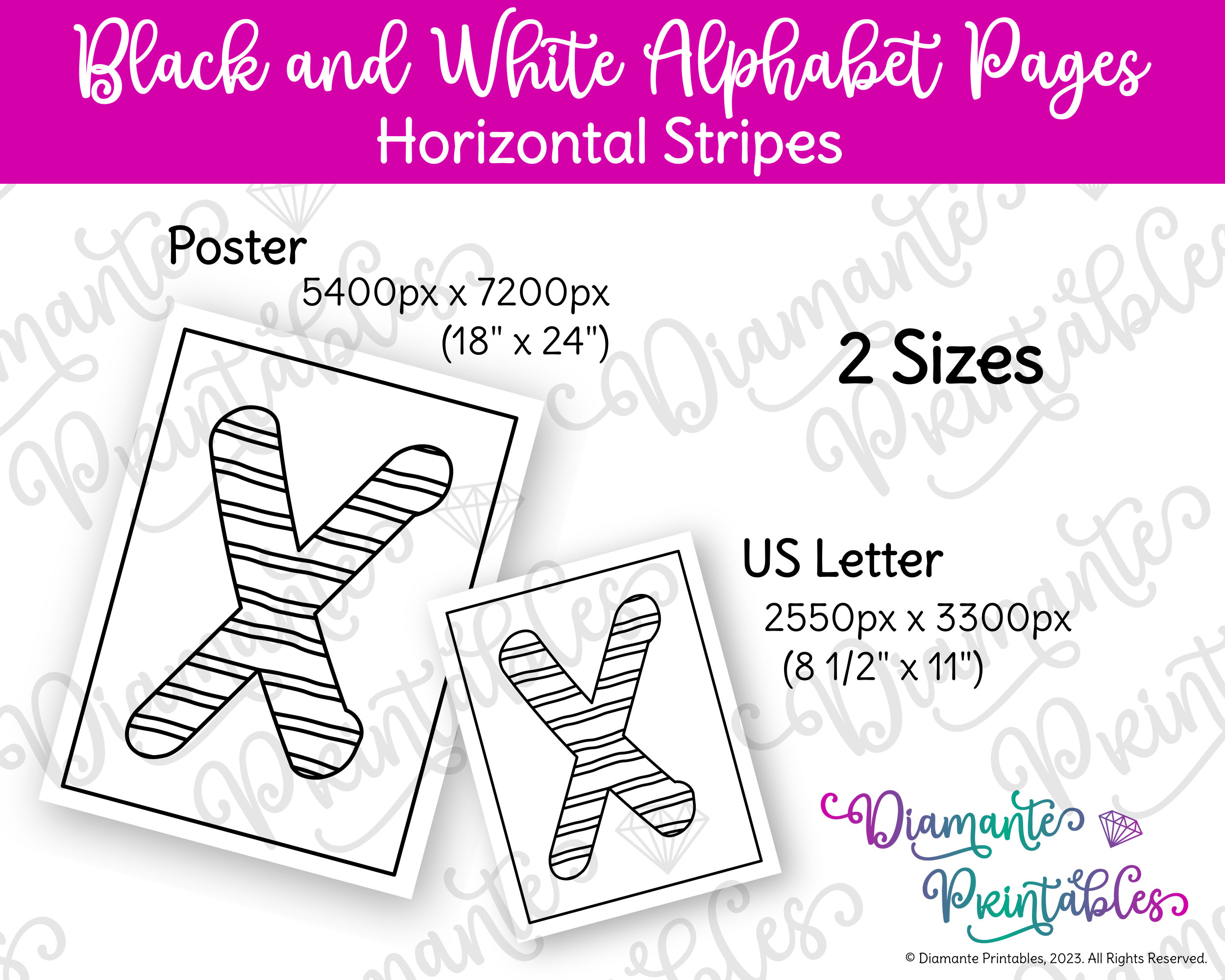 Printable Alphabet Poster Bundle Horizontal Stripes Bulletin Board ...