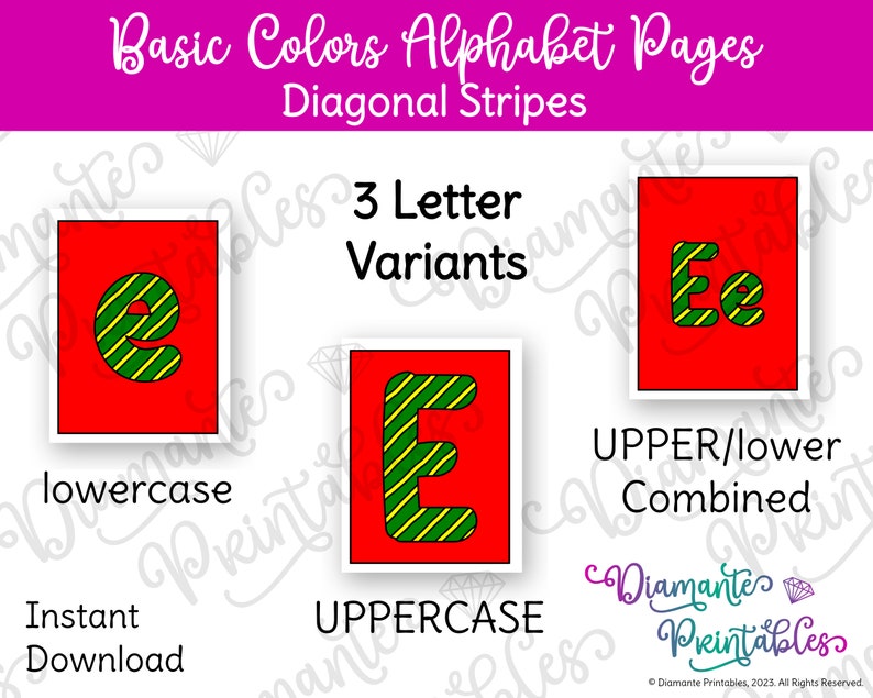 Printable Alphabet Poster Bundle | Diagonal Stripes Bulletin Board ...