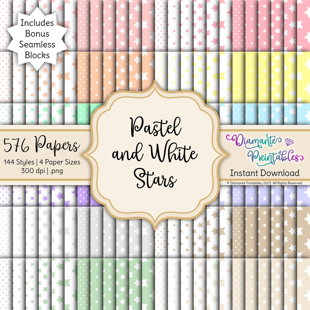 Stars Digital Paper Pack | Pastel Colors | 12 Colors | 144 Styles | 4 ...