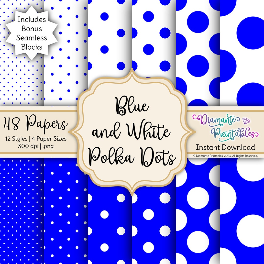 Blue and White Polka Dots Digital Paper Pack | 12 Styles | 4 Sizes ...