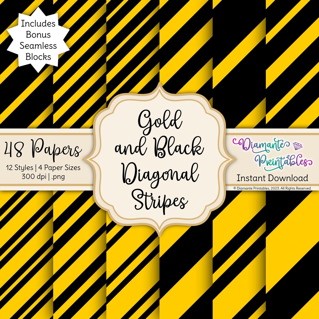 Gold and Black Diagonal Stripes Digital Paper Pack | 12 Styles | 4 ...