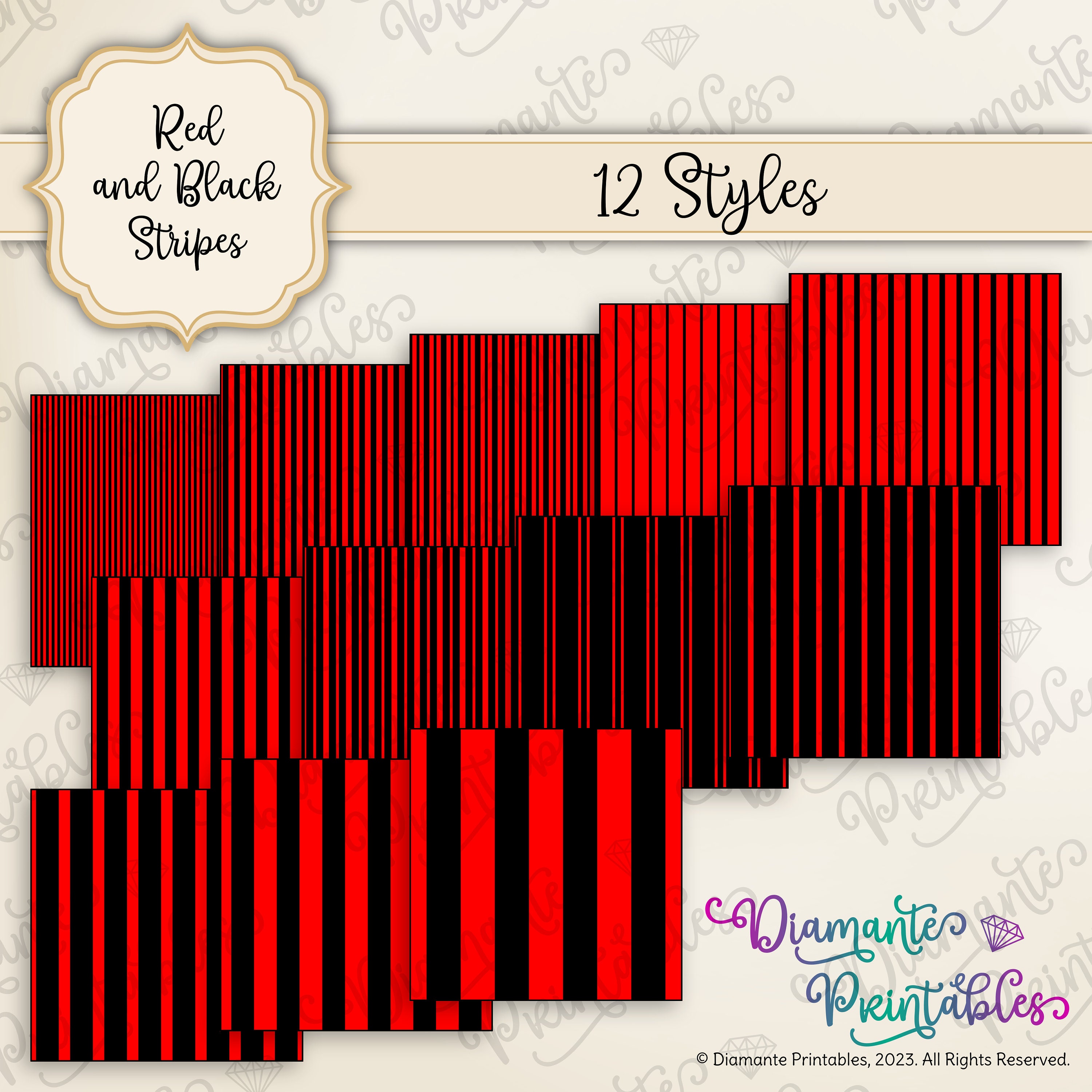 Red and Black Stripes Digital Paper Pack | 12 Styles | 4 Sizes ...