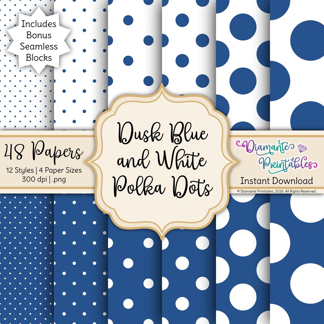 Dusk Blue and White Polka Dots Digital Paper | Earth Tones Collection ...
