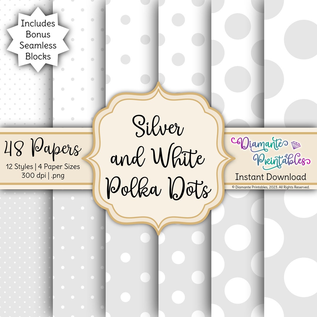 Silver and White Polka Dots Digital Paper Pack | 12 Styles | 4 Sizes ...