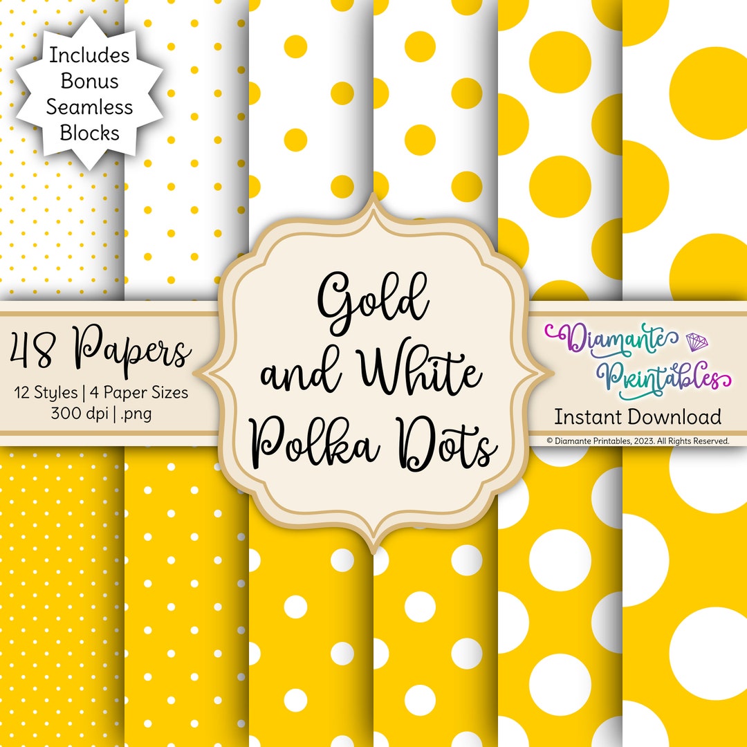 Gold and White Polka Dots Digital Paper Pack | 12 Styles | 4 Sizes ...