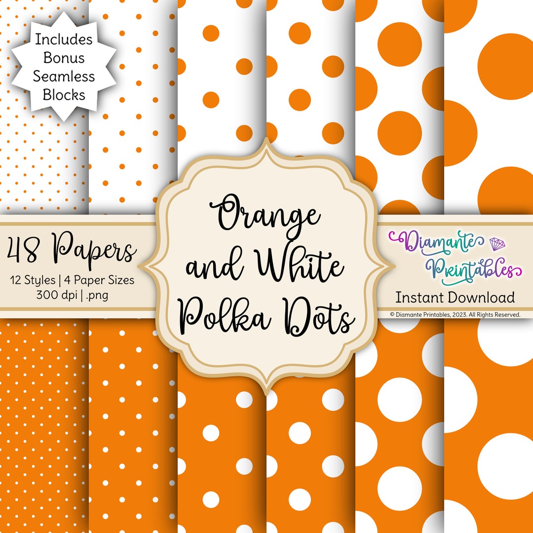 Orange and White Polka Dots Digital Paper Pack | 12 Styles | 4 Sizes ...