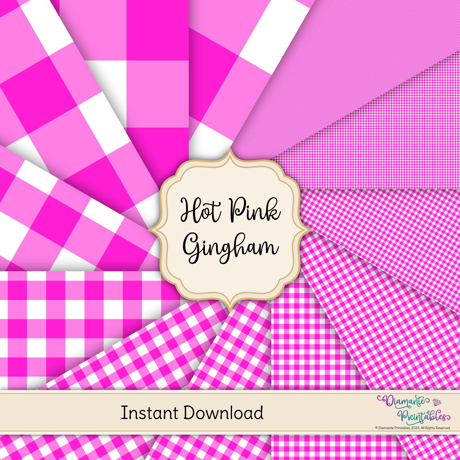 Hot Pink Gingham Digital Paper Pack | 12 Styles | 4 Sizes | Instant ...