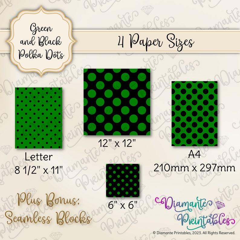 Green and Black Polka Dots Digital Paper Pack 12 Styles 4 Sizes Instant ...
