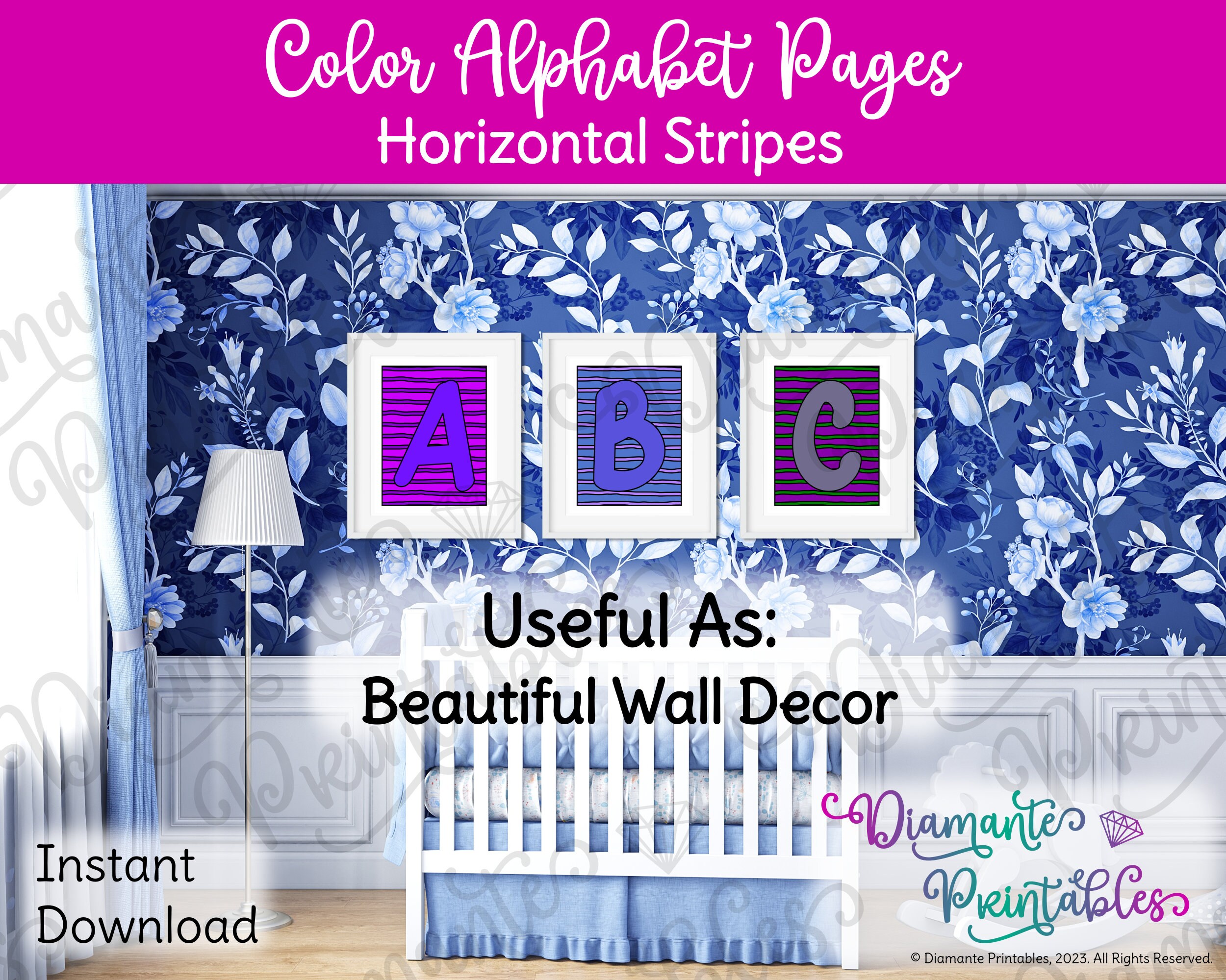 Printable Alphabet Poster Bundle Horizontal Stripes Bulletin Board ...