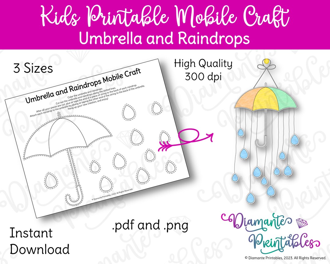 Umbrella and Raindrops Printable Mobile Craft | Scissor Skills, Fine ...