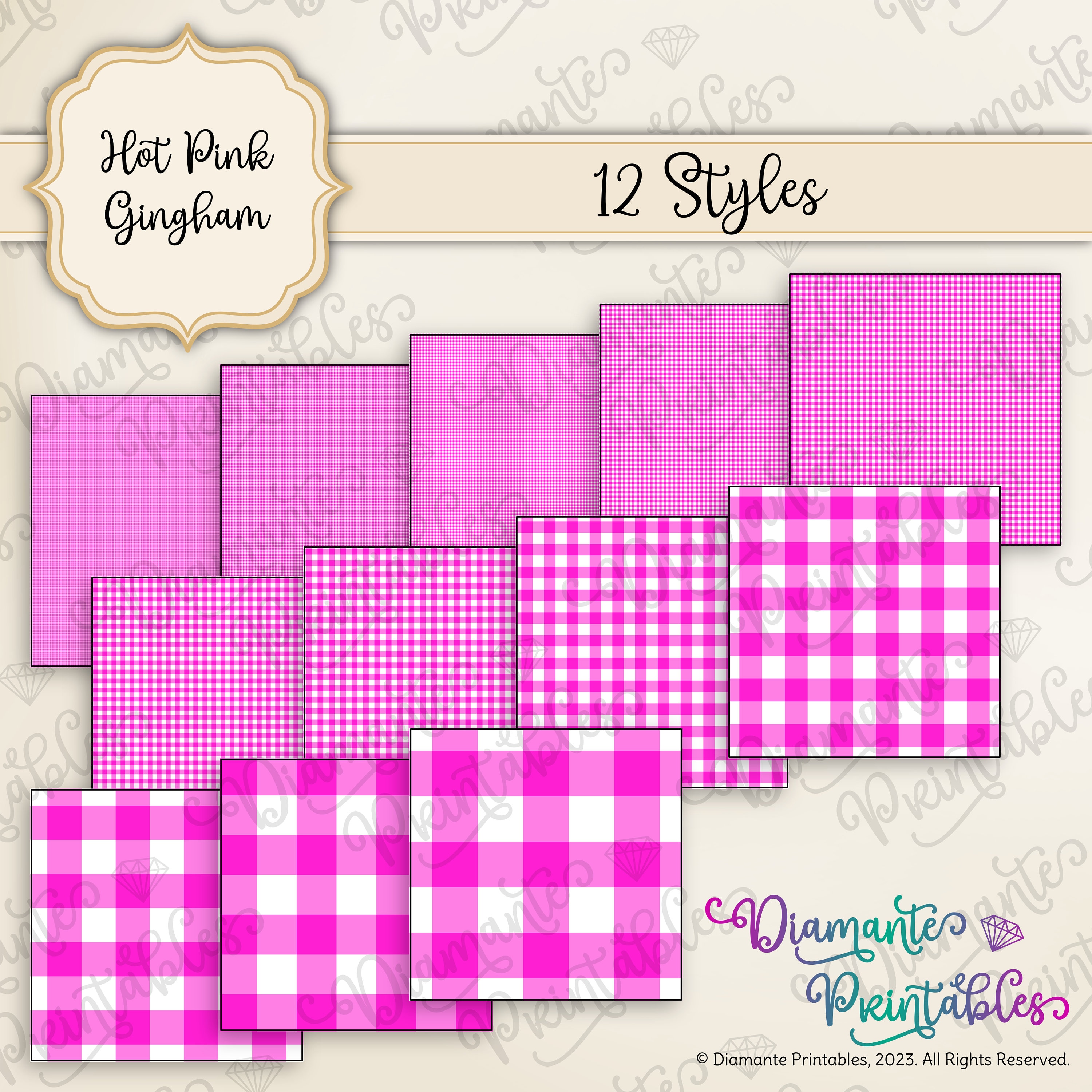 Hot Pink Gingham Digital Paper Pack | 12 Styles | 4 Sizes | Instant ...