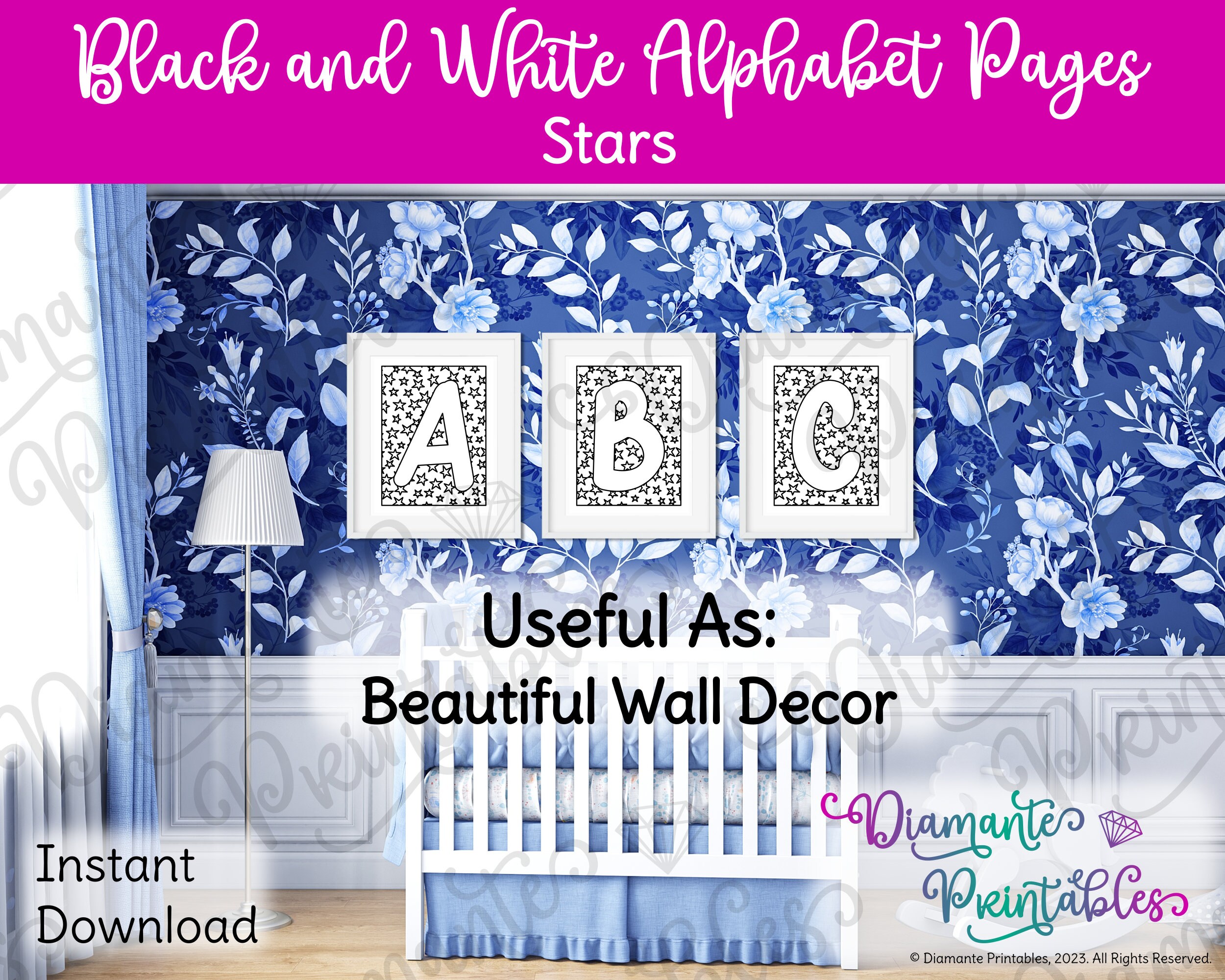 Printable Alphabet Poster Bundle Stars Bulletin Board Letters Black and ...