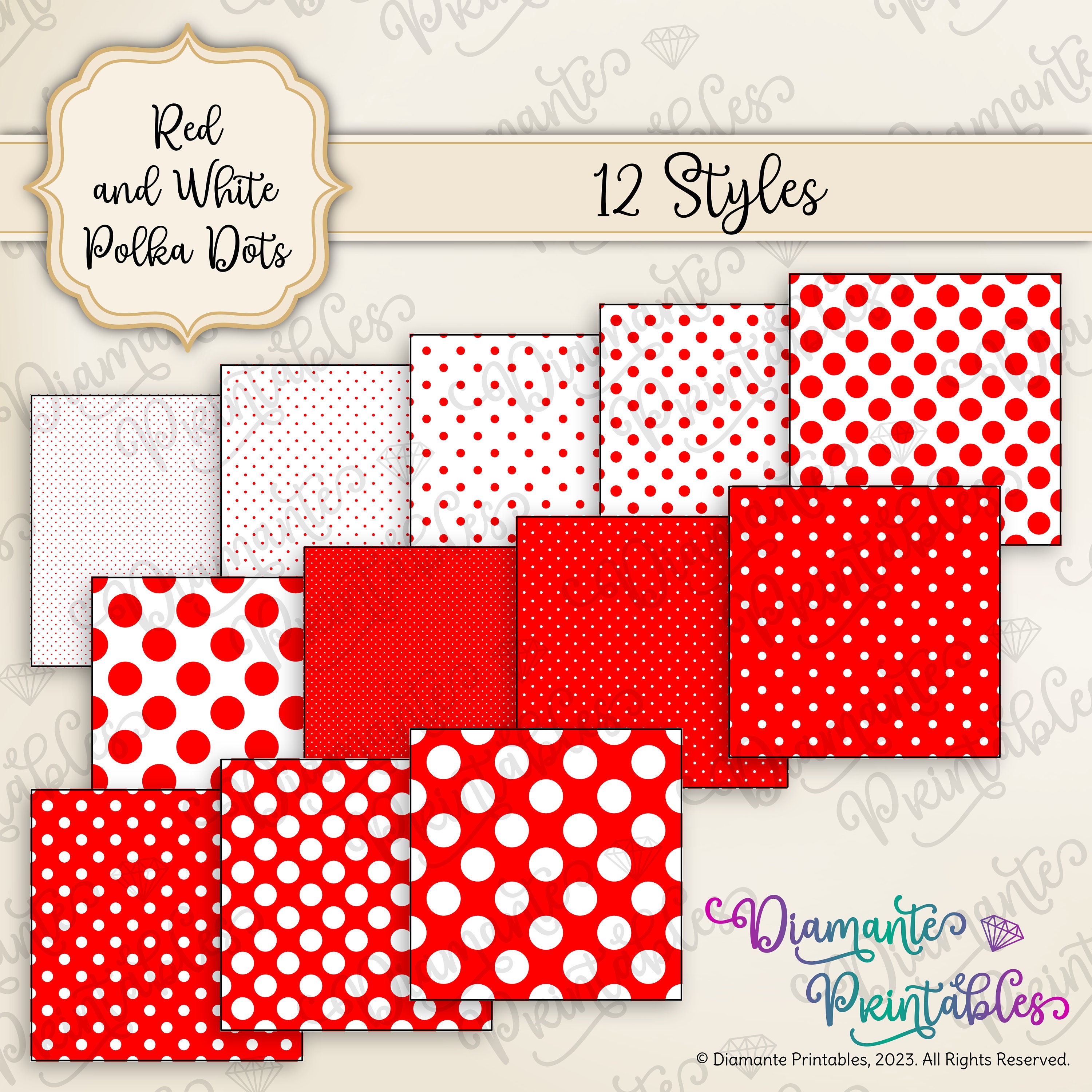 Red and White Polka Dots Digital Paper Pack | 12 Styles | 4 Sizes ...