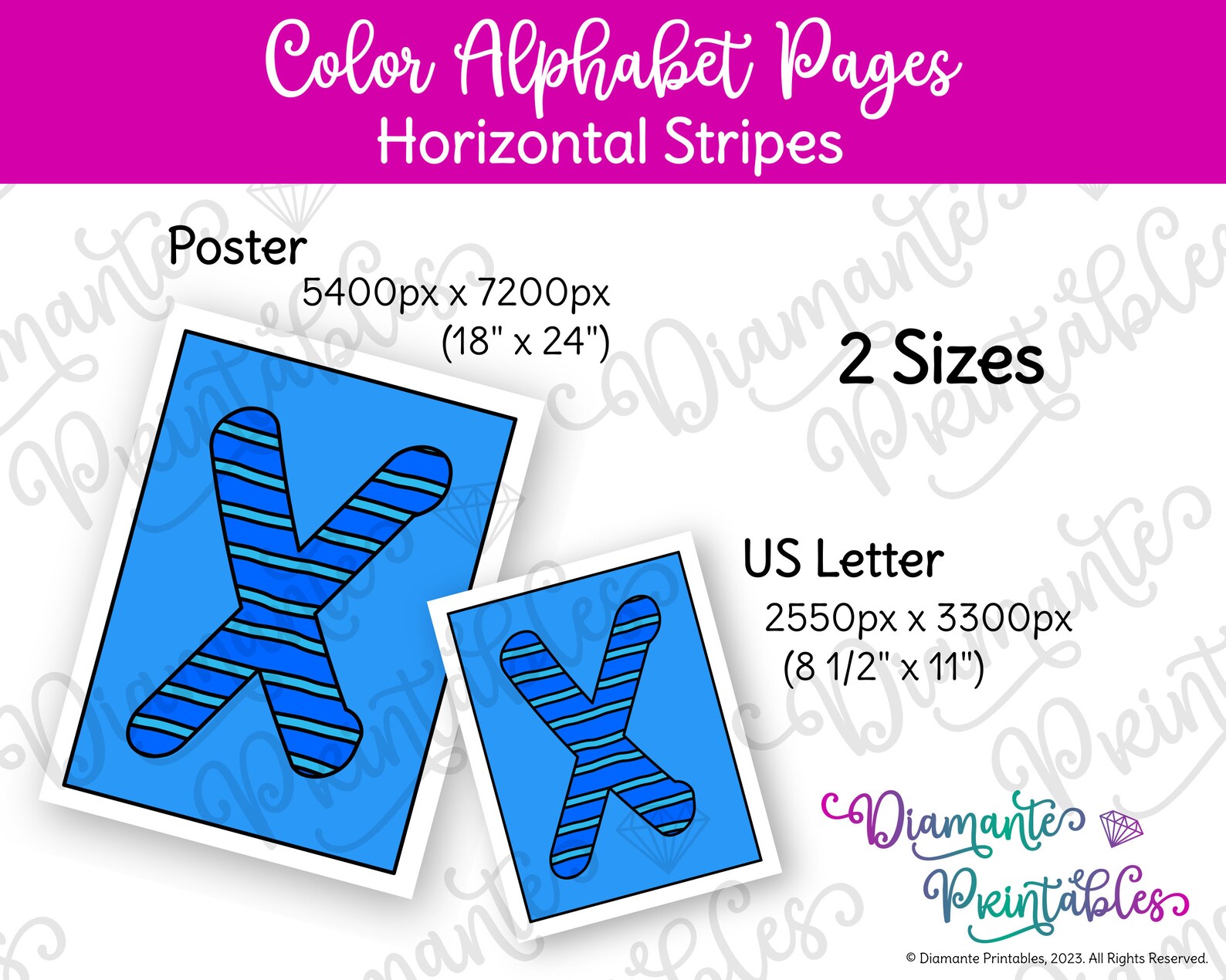 Printable Alphabet Poster Bundle | Horizontal Stripes Bulletin Board ...