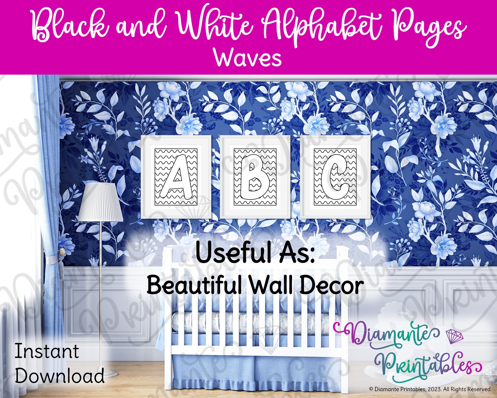 Printable Alphabet Poster Bundle | Waves Bulletin Board Letters | Black ...