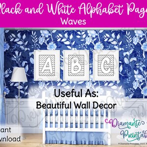 Printable Alphabet Poster Bundle | Waves Bulletin Board Letters | Black ...