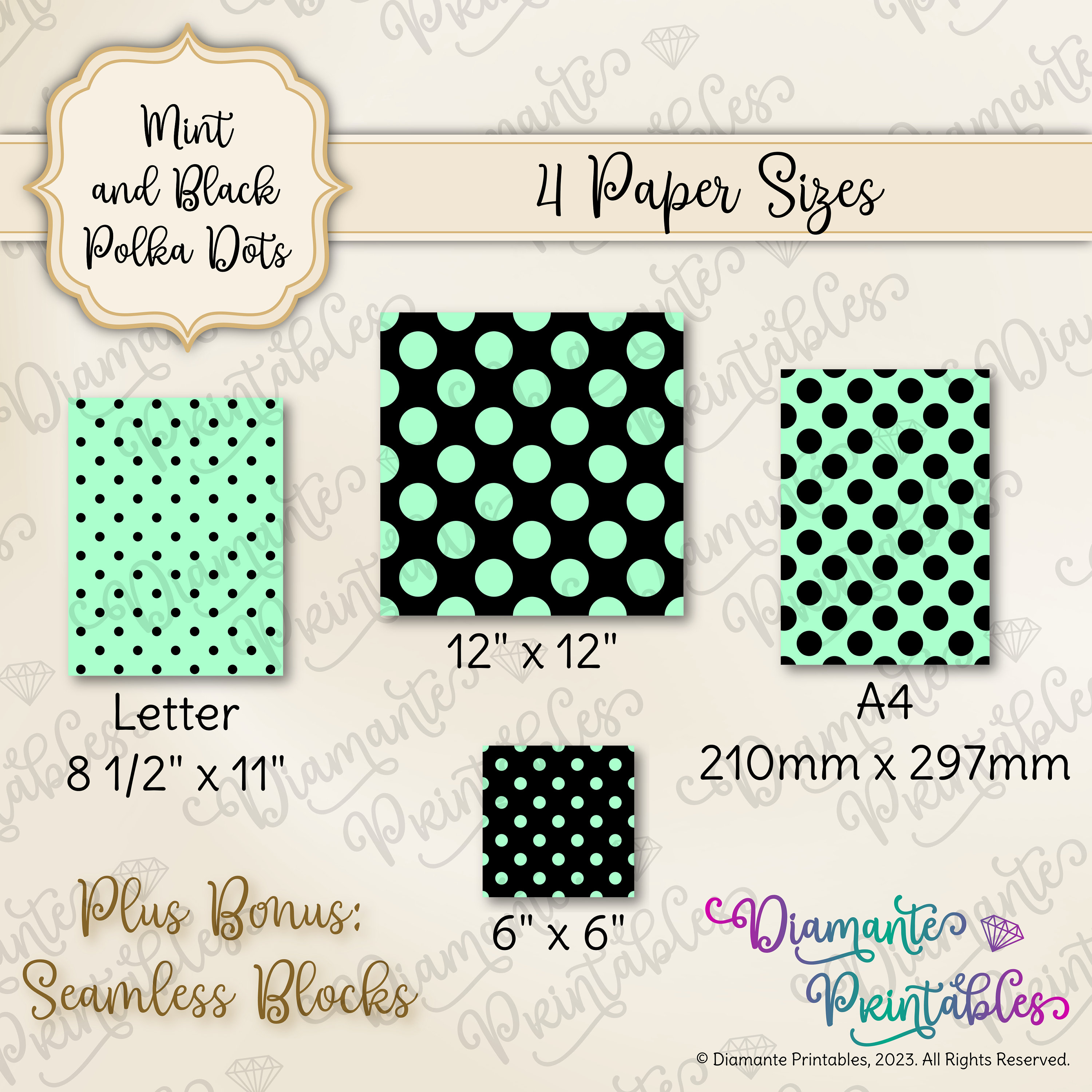Mint and Black Polka Dots Digital Paper Pack | 12 Styles | 4 Sizes ...
