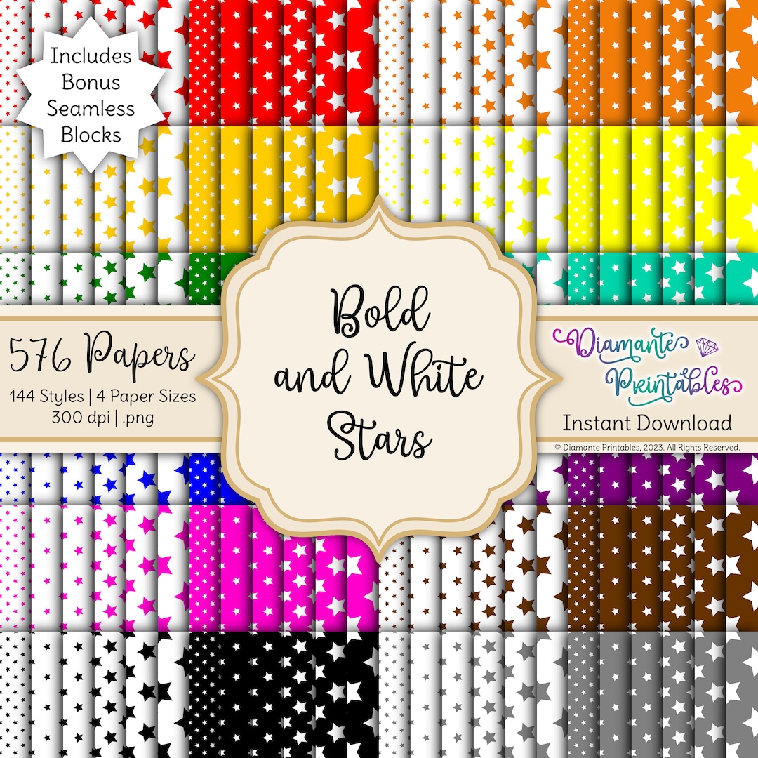 Stars Digital Paper Pack | Bold Colors | 12 Colors | 144 Styles | 4 ...