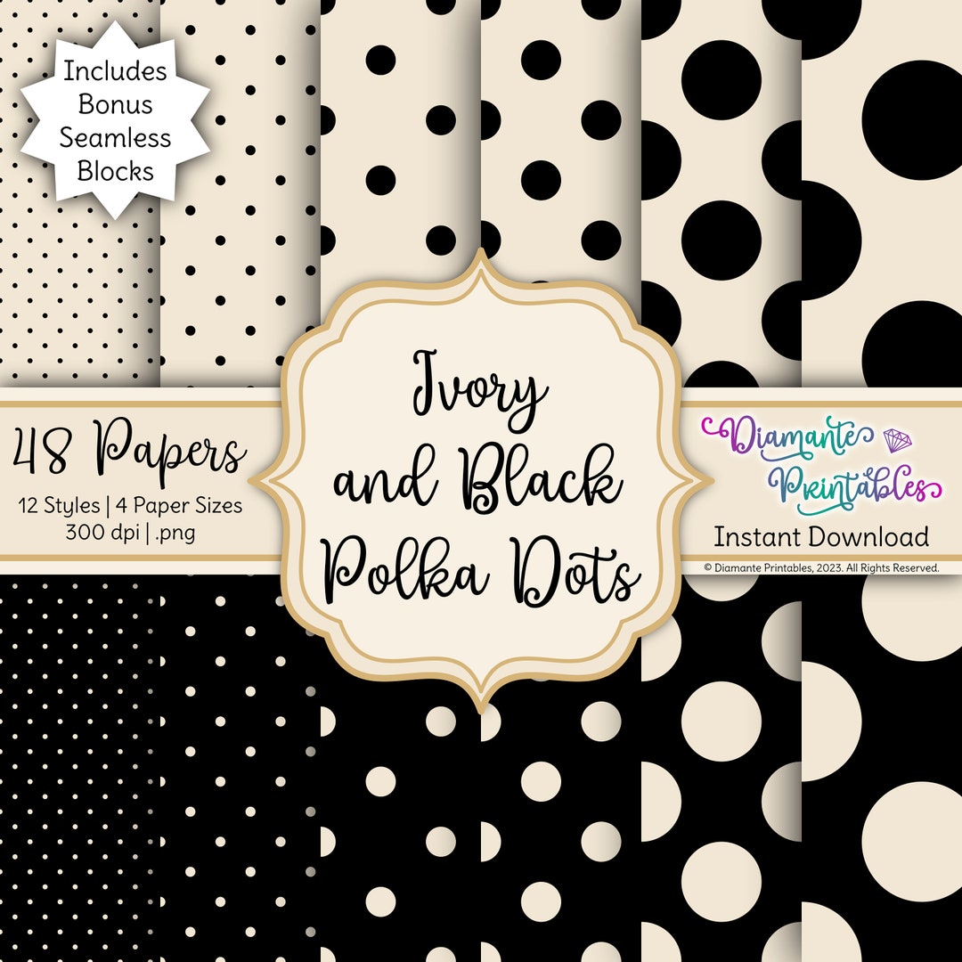 Ivory and Black Polka Dots Digital Paper Pack | 12 Styles | 4 Sizes ...